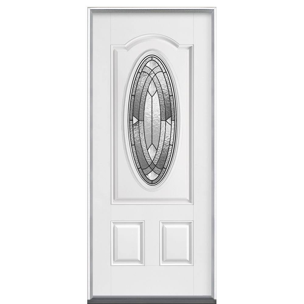 Masonite Shield Three Quarter Oval Lite Primed Steel Prehung Front Door ...