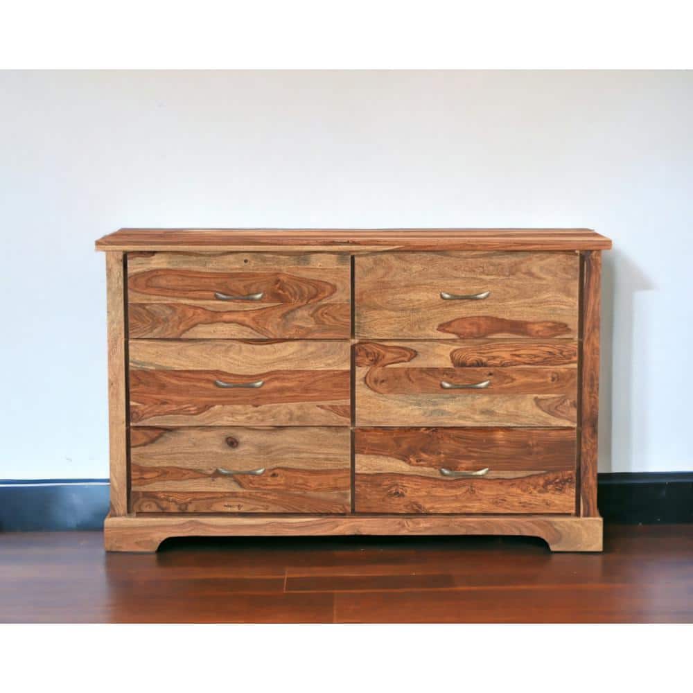HomeRoots Brown 6 drawers 60 in. Wide Chest of Drawers 2000552246 - The ...