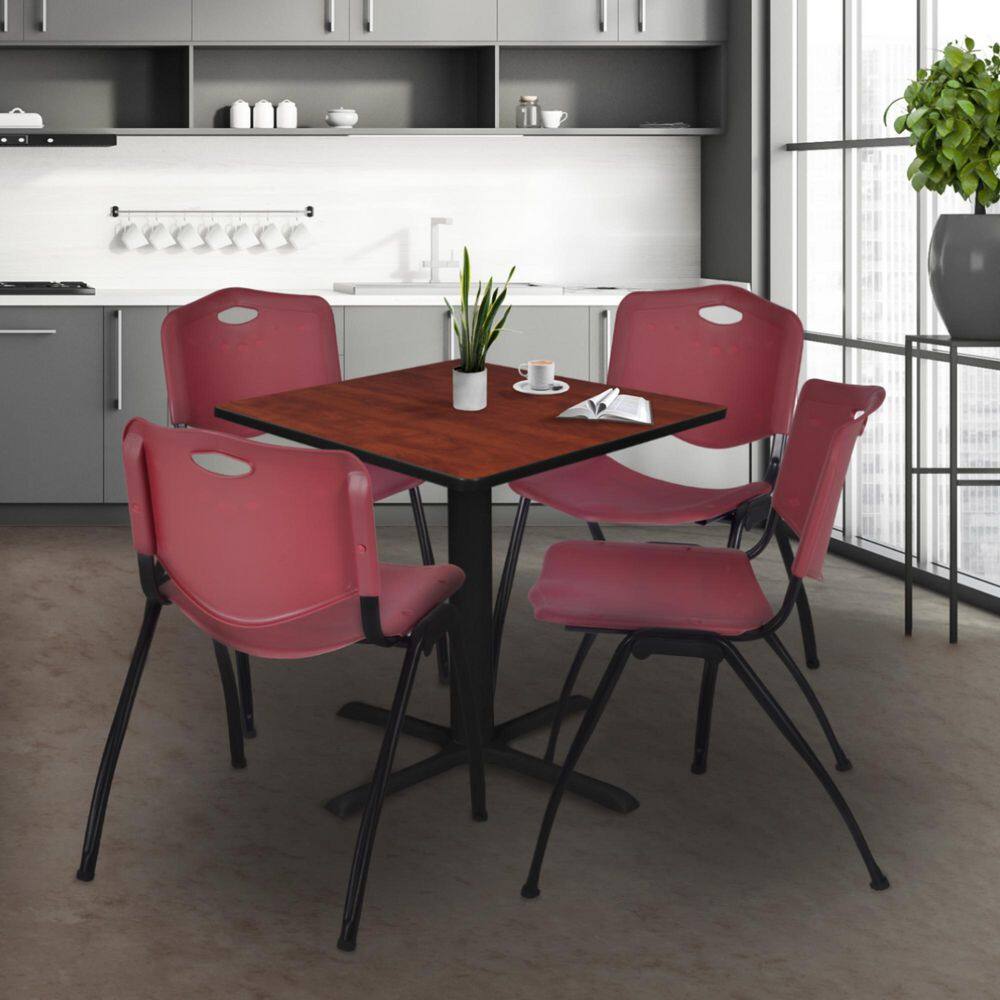 Regency Cain 42 in. Cherry Square X-Base Breakroom Table Desk and 4 M ...