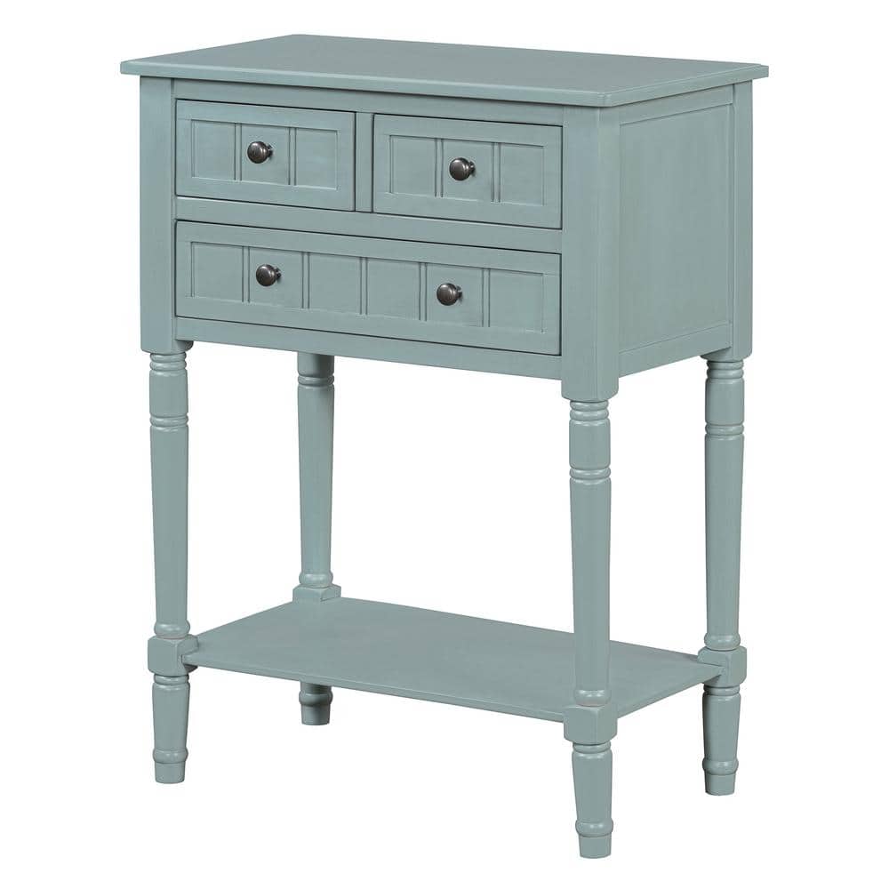 Polibi 23.7 in. Light Blue Rectangle Wood Console Table with 3-Storage ...
