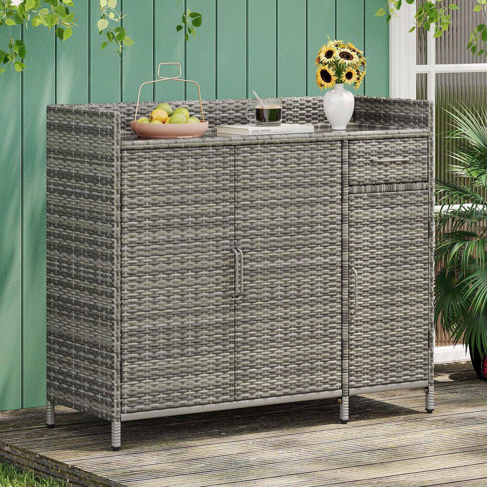 Zeus & Ruta 47.5 in. W x 15.8 in. D x 39.5 in. H Gray Wicker Outdoor ...