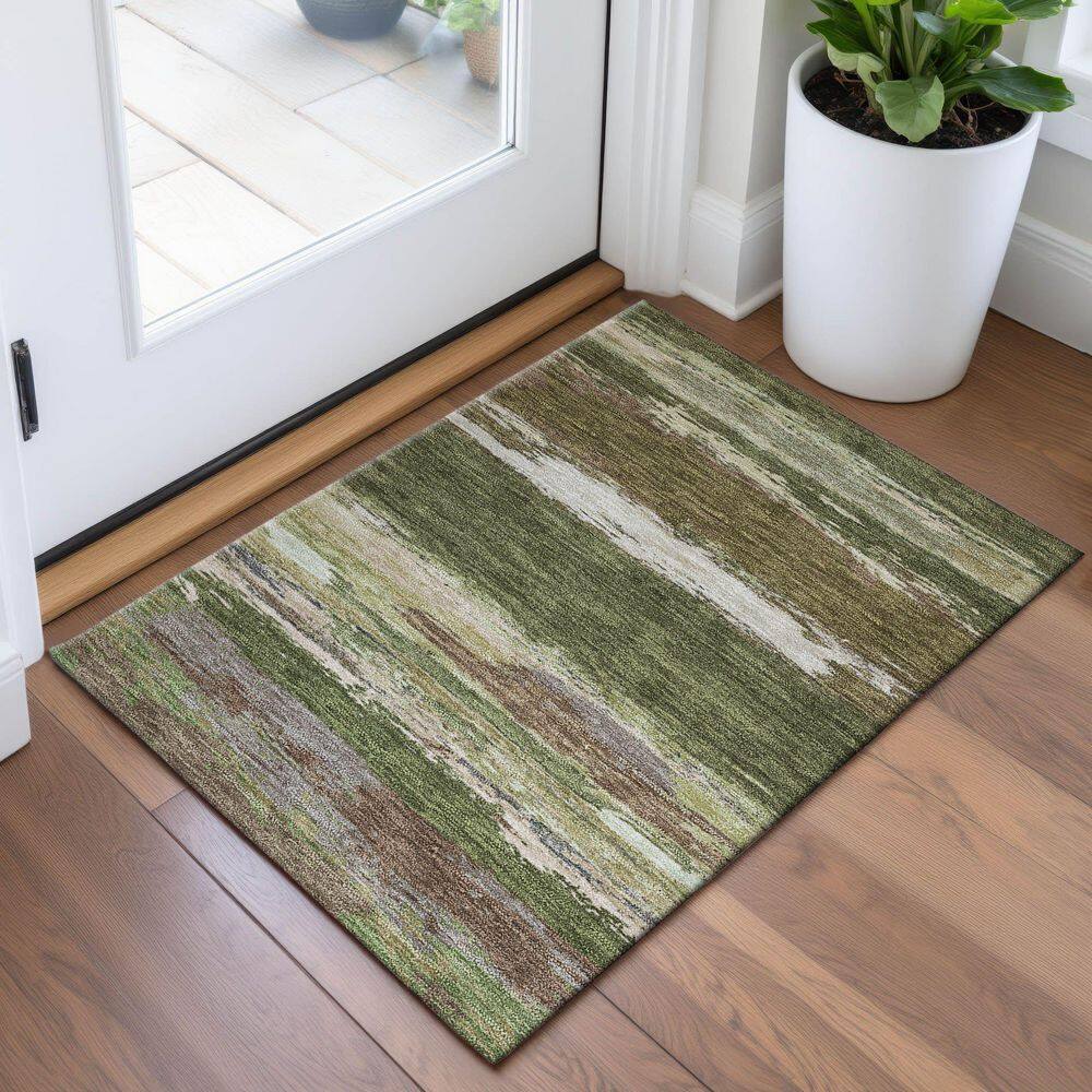 Addison Rugs Mayfield Premium Machine Washable Abstract AMF1280 Olive 2 ...