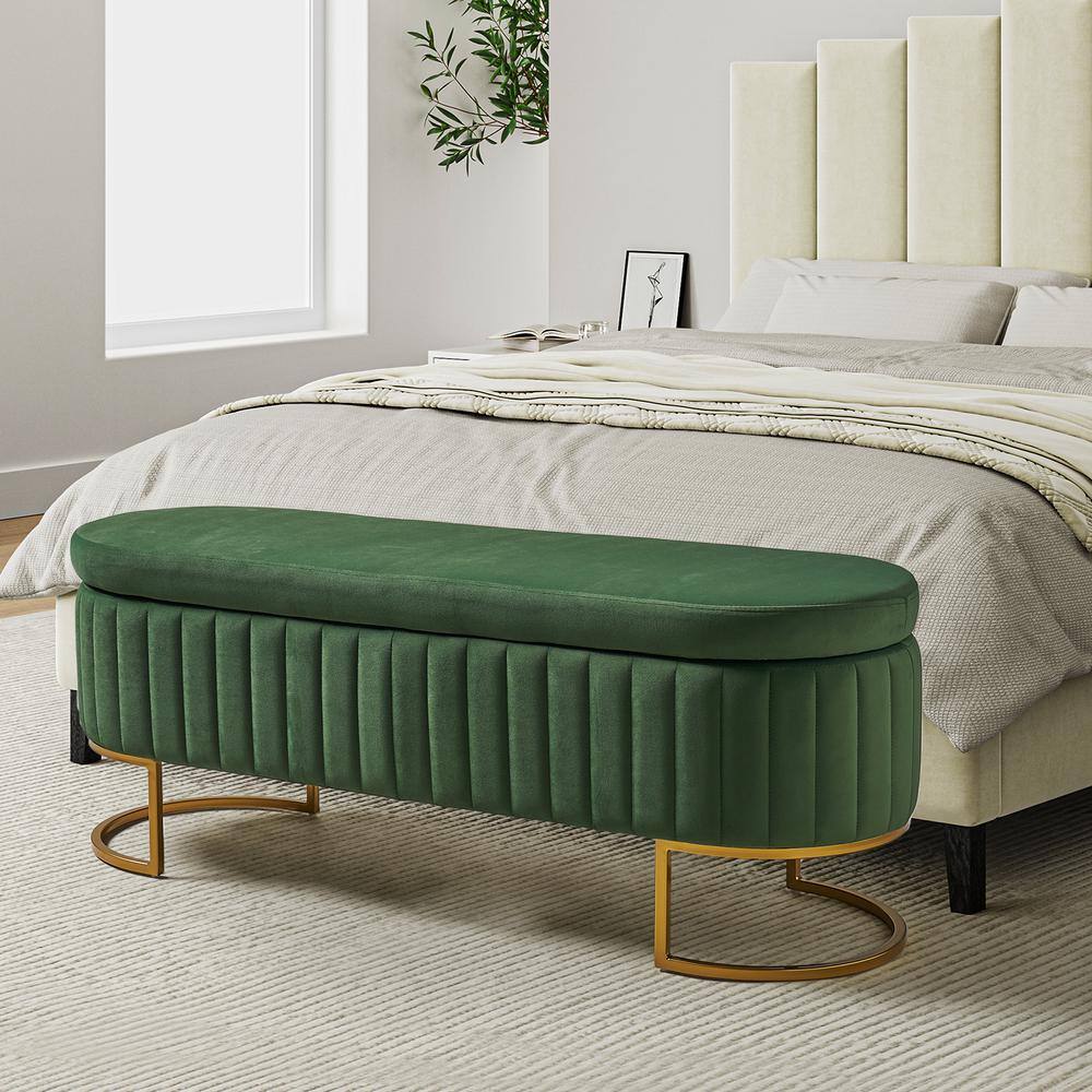 JAYDEN CREATION Olga Olive 50 in. Wide Modern Upholstered Storage Bench ...