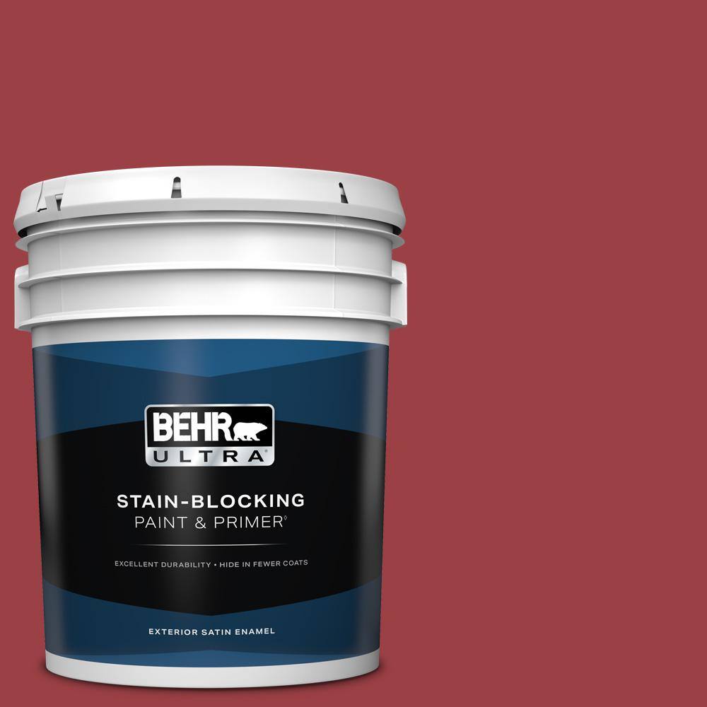 BEHR ULTRA 5 gal. #QE-06 Reddest Red Satin Enamel Exterior Paint ...