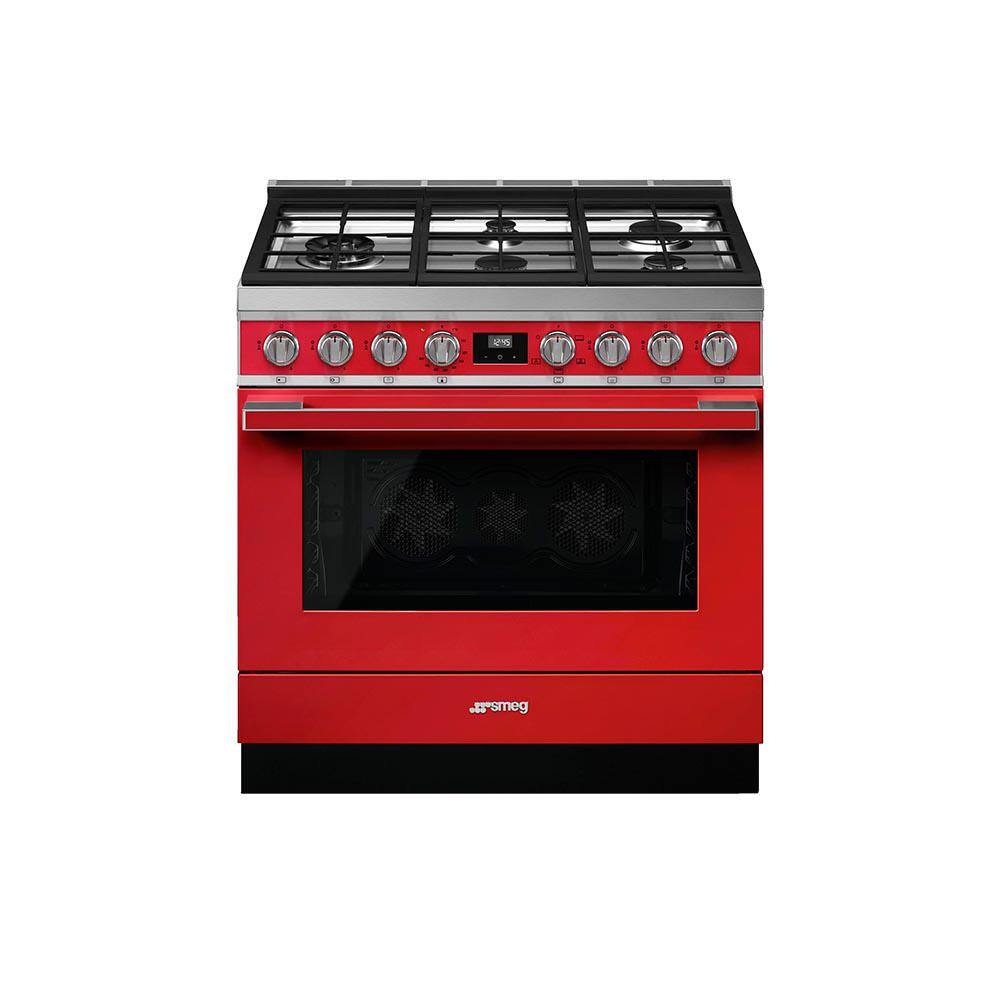 smeg Portofino Series 36" Range. All Gas. Red CPF36UGGR - The Home Depot