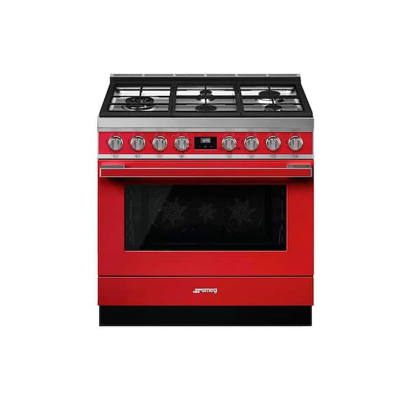 smeg Portofino Series 36" Range. All Gas. Red CPF36UGGR - The Home Depot