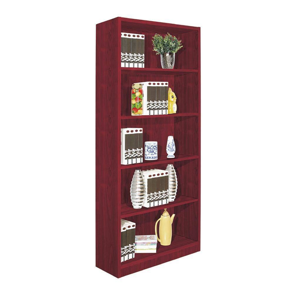 Benjara Guvo 70.75 in. Tall Red Mahogany Brown Wood 5-Shelves Bookcase ...