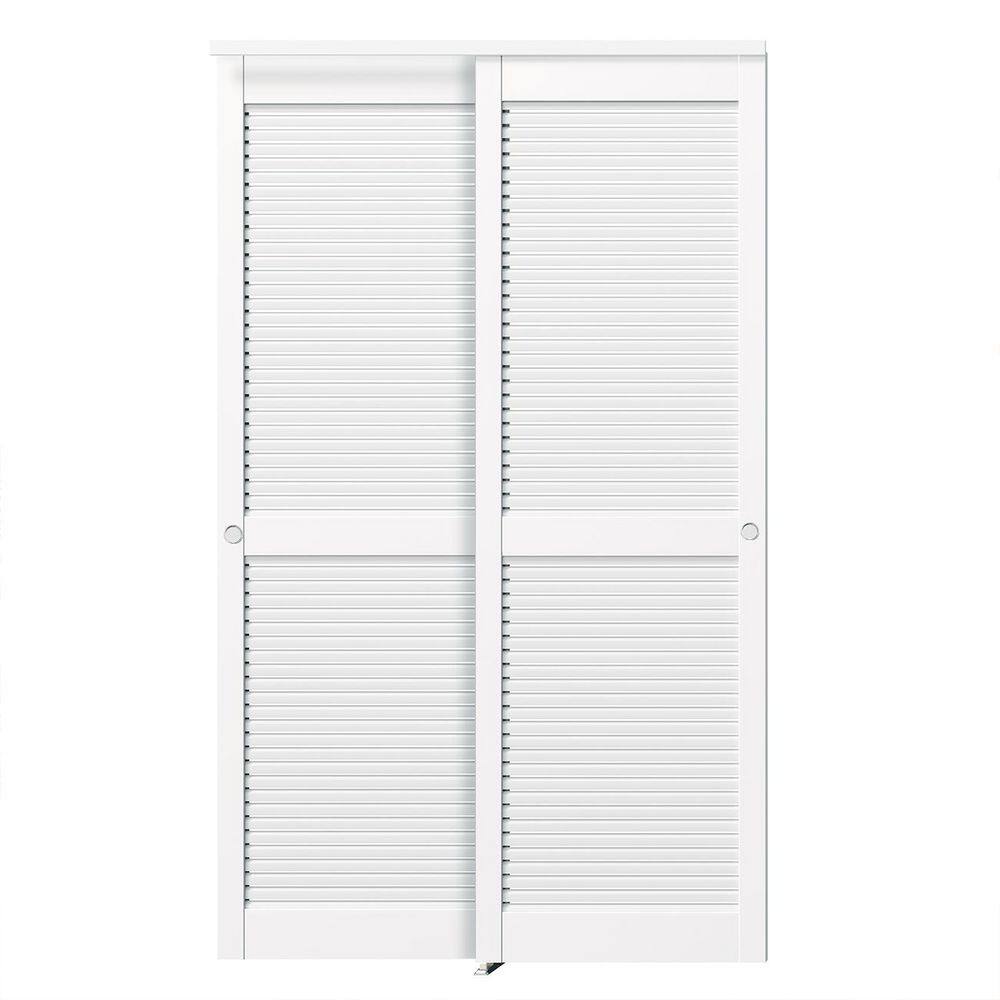 Reviews for TENONER 60 in. x 80 in. White Louver MDF Sliding Door ...
