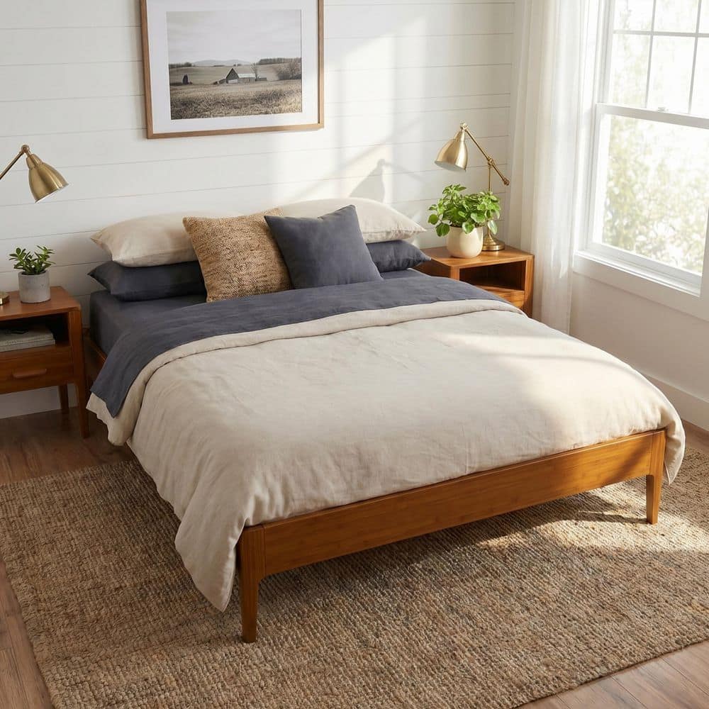 Reviews for Harper & Bright Designs Brown Solid Bamboo Wood Frame King ...