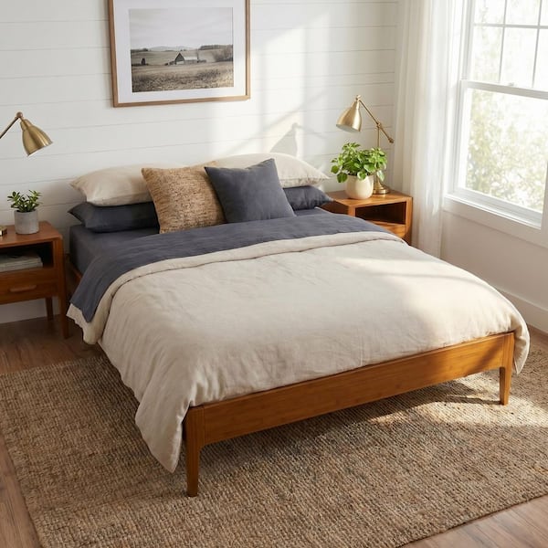 Reviews for Harper & Bright Designs Brown Solid Bamboo Wood Frame King ...