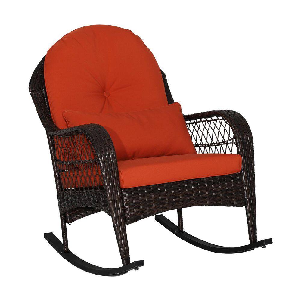 EAR OF AI INC Mix Brown Wicker Outdoor Rocking Chair with Seat Back ...