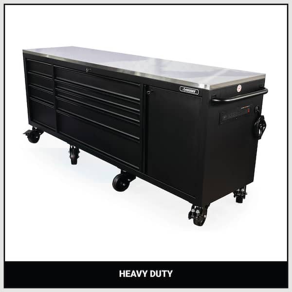 Husky 96 in. W x 24 in. D 9-Drawer Heavy-Duty Mobile Workbench with ...