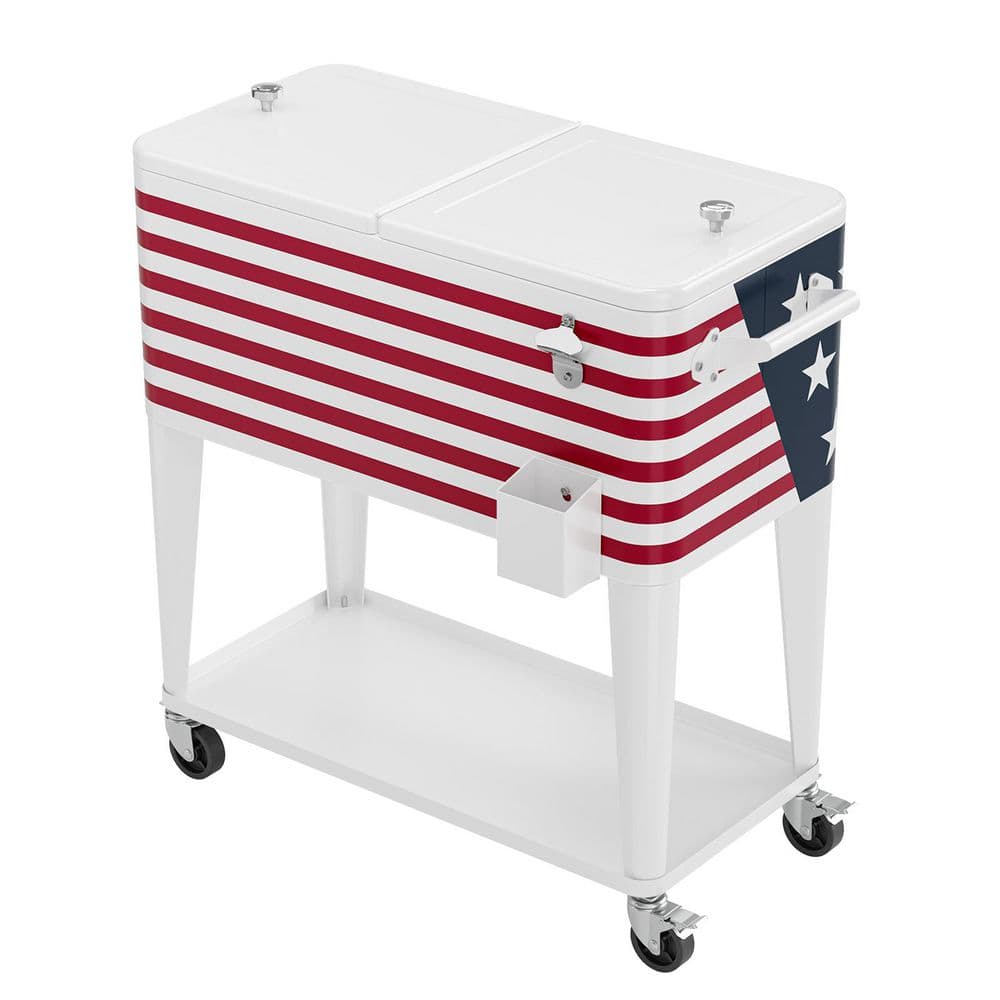 Karl home 80 qt. Outdoor Beverage Cooler Cart with Red and White Strips ...