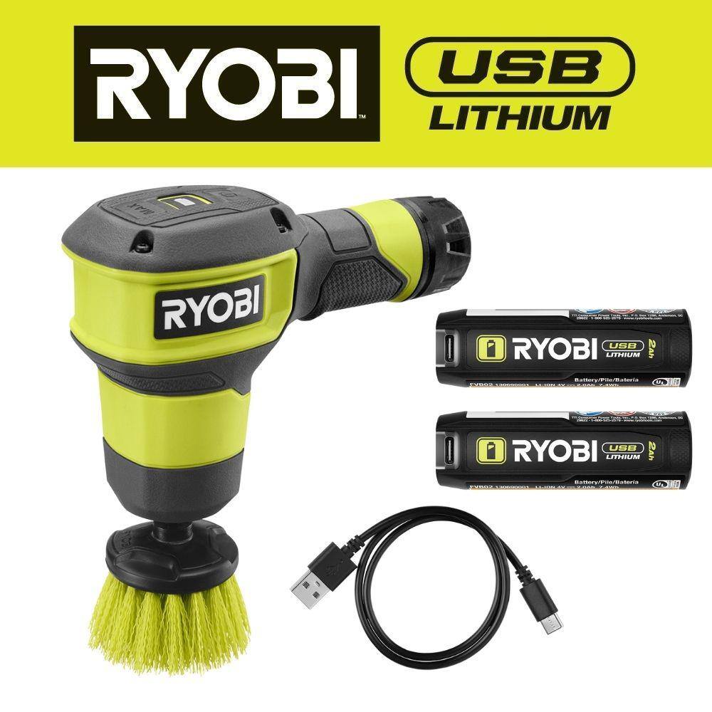 RYOBI USB Lithium Compact Scrubber Kit with 2.0 Ah Battery and USB ...
