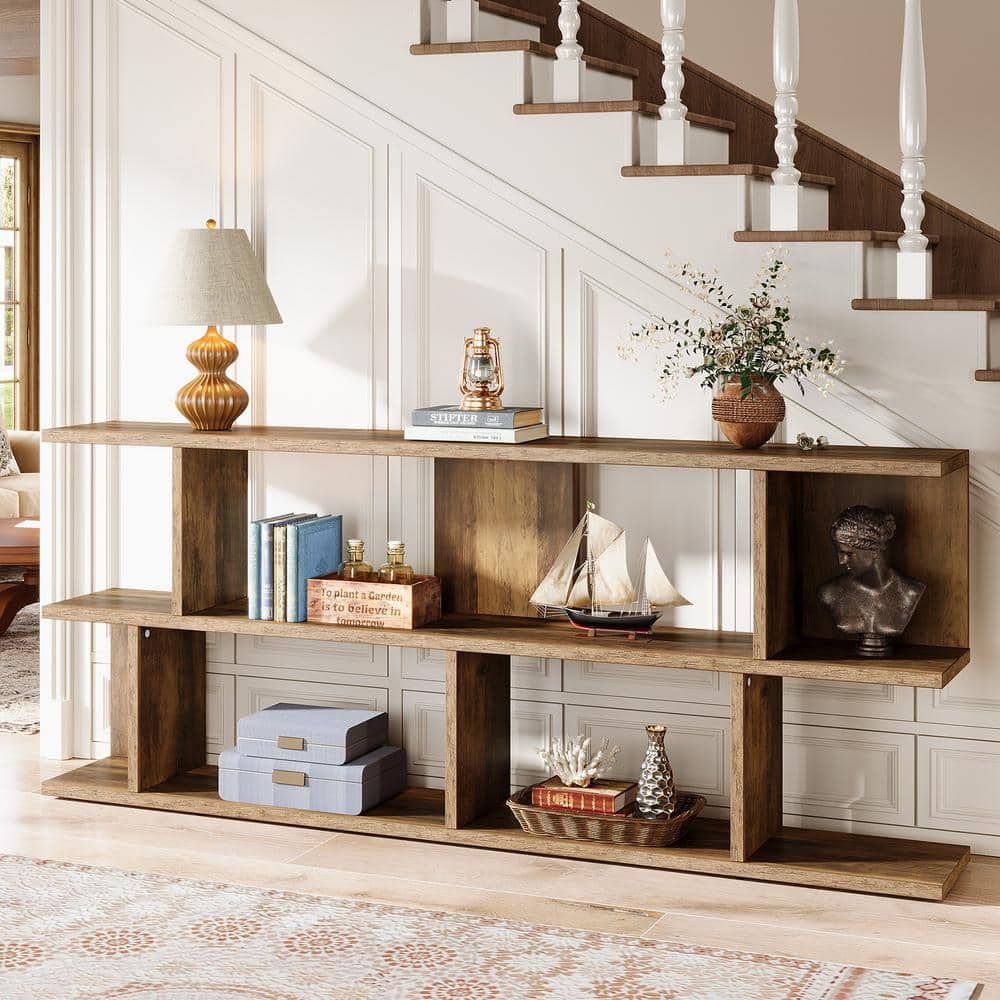 BYBLIGHT Turrella 71 in. Brown Rectangle Wood Console Table with ...