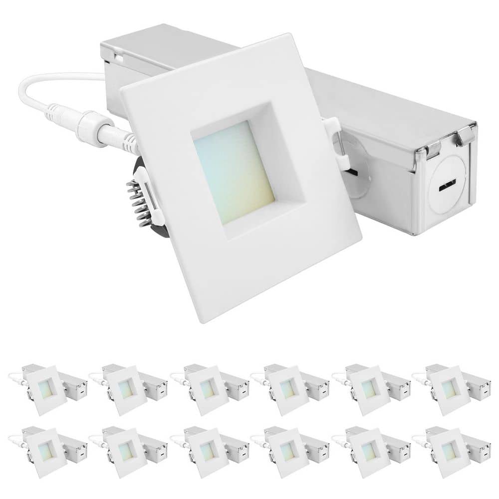 LUXRITE 2 in. Square Integrated LED Recessed Light J-Box 8-Watt 5CCT ...