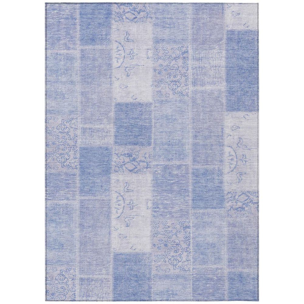 HomeRoots Sky Blue, Denim Blue 10 ft. x 14 ft. Woven Plaid Polyester ...