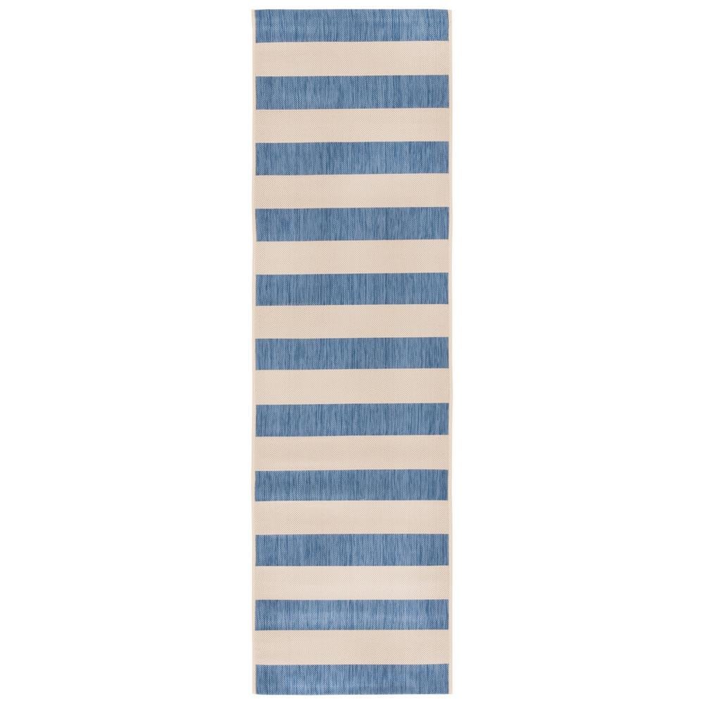 SAFAVIEH Courtyard Beige/Blue 2 ft. x 8 ft. Awning Stripe Indoor ...