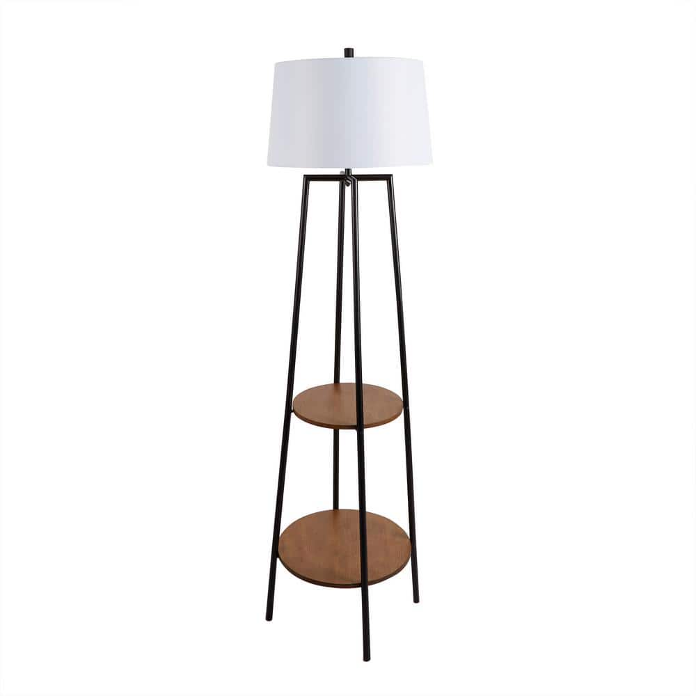 Silverwood Tristan 63" Metal Floor Lamp with Round Wood Shelves, Black ...