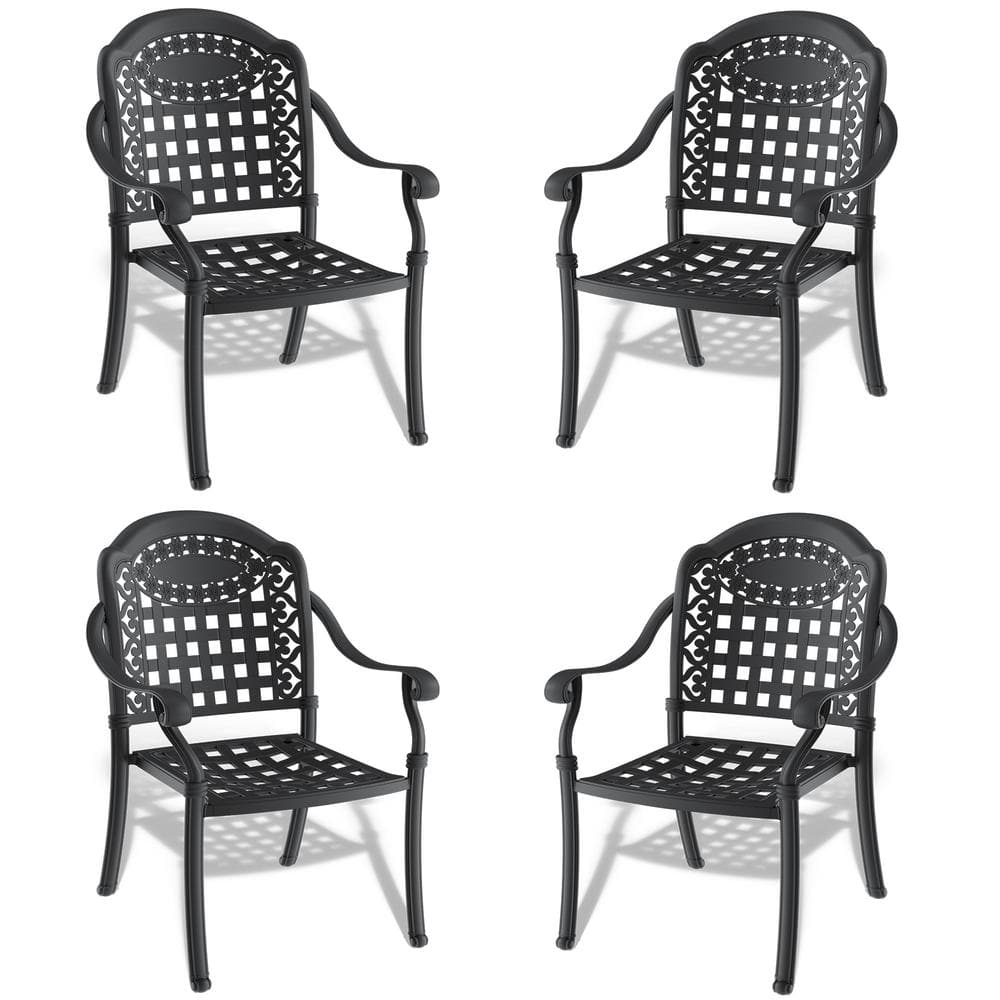 4-Pieces Cast Aluminum Outdoor Dining Chair, With Black Frame and ...