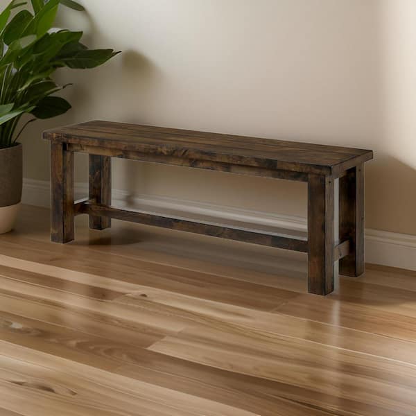 Benjara 52 in. Brown Backless Bedroom Bench with Wooden Seat and Block ...