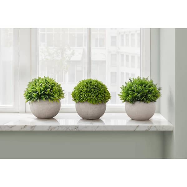 Modern Indoor 5 in. Artificial Grass, Faux Potted Grass Plants in Grey ...