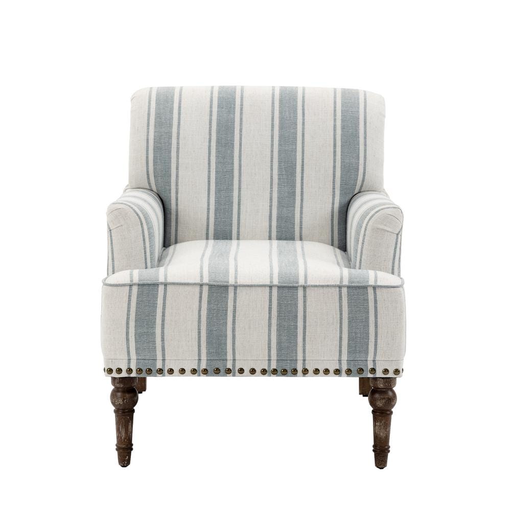 Uixe Modern Blue Striped Linen Fabric Upholstered Accent Armchair With ...