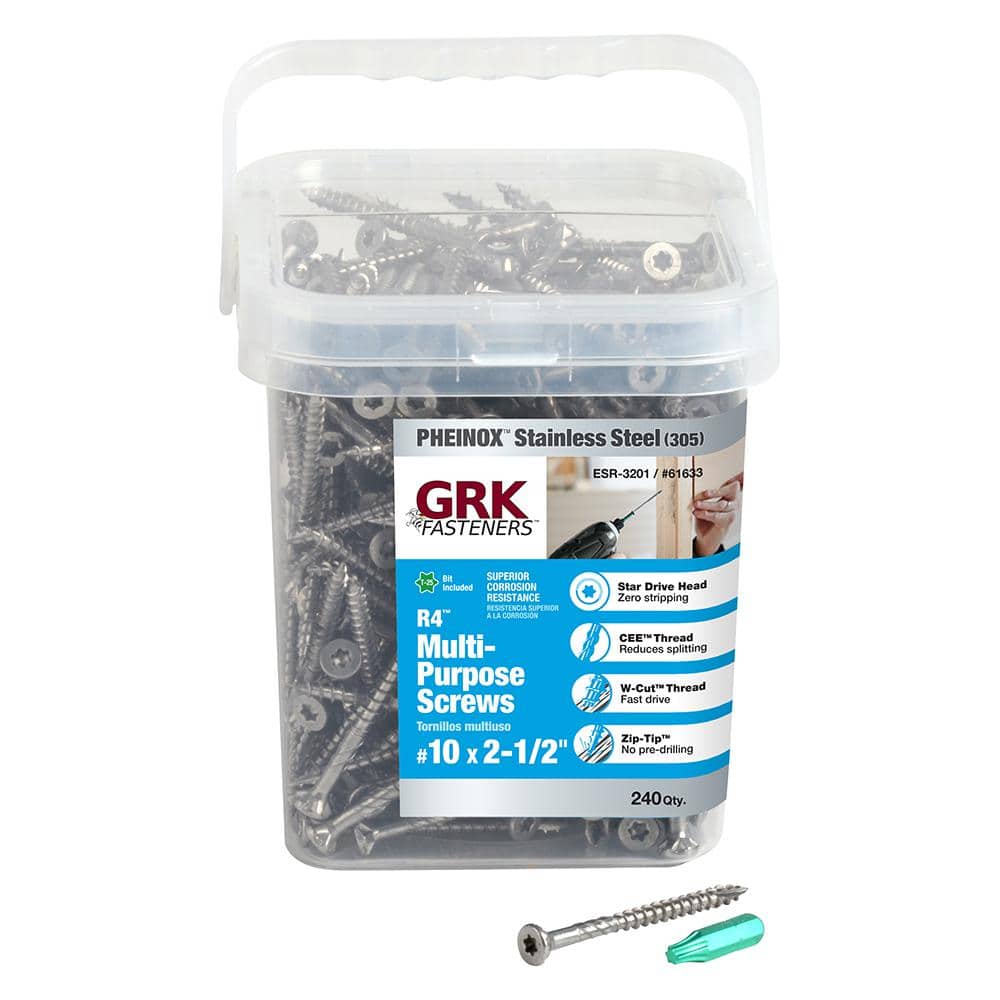 GRK Fasteners R4 #10 x 2-1/2 in. Star Drive Bugle Head Pheinox 305 SS R4 Multi-Purpose Wood ...