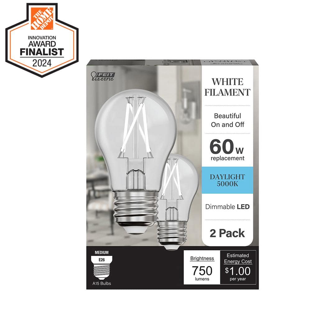 Feit Electric 60-Watt Equivalent A15 Dimmable White Filament CEC Clear ...