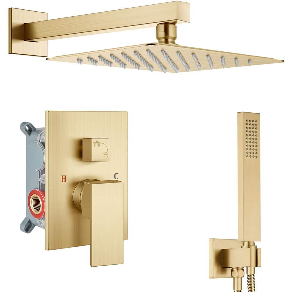1-Handle Wall Mount Shower Trim Kit in Brushed Gold with Hand Shower-1. ...