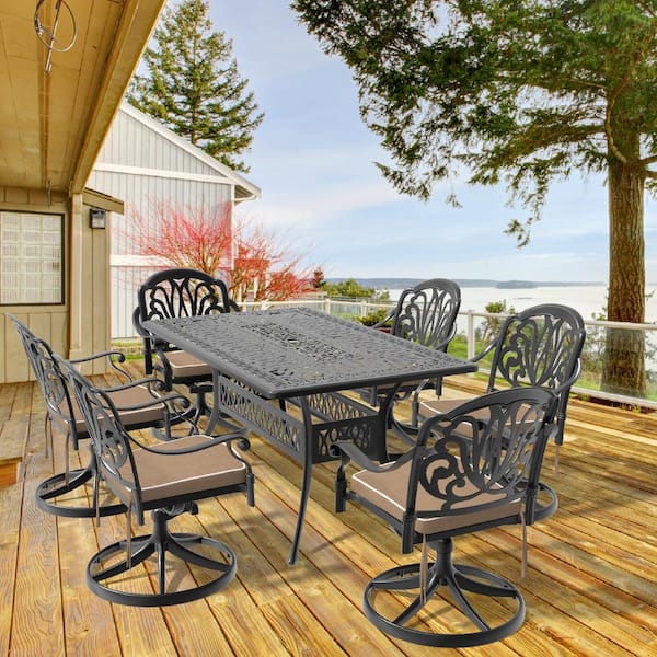 Willit Elizabeth 7-Piece Cast Aluminum Patio Outdoor Dining Set with ...