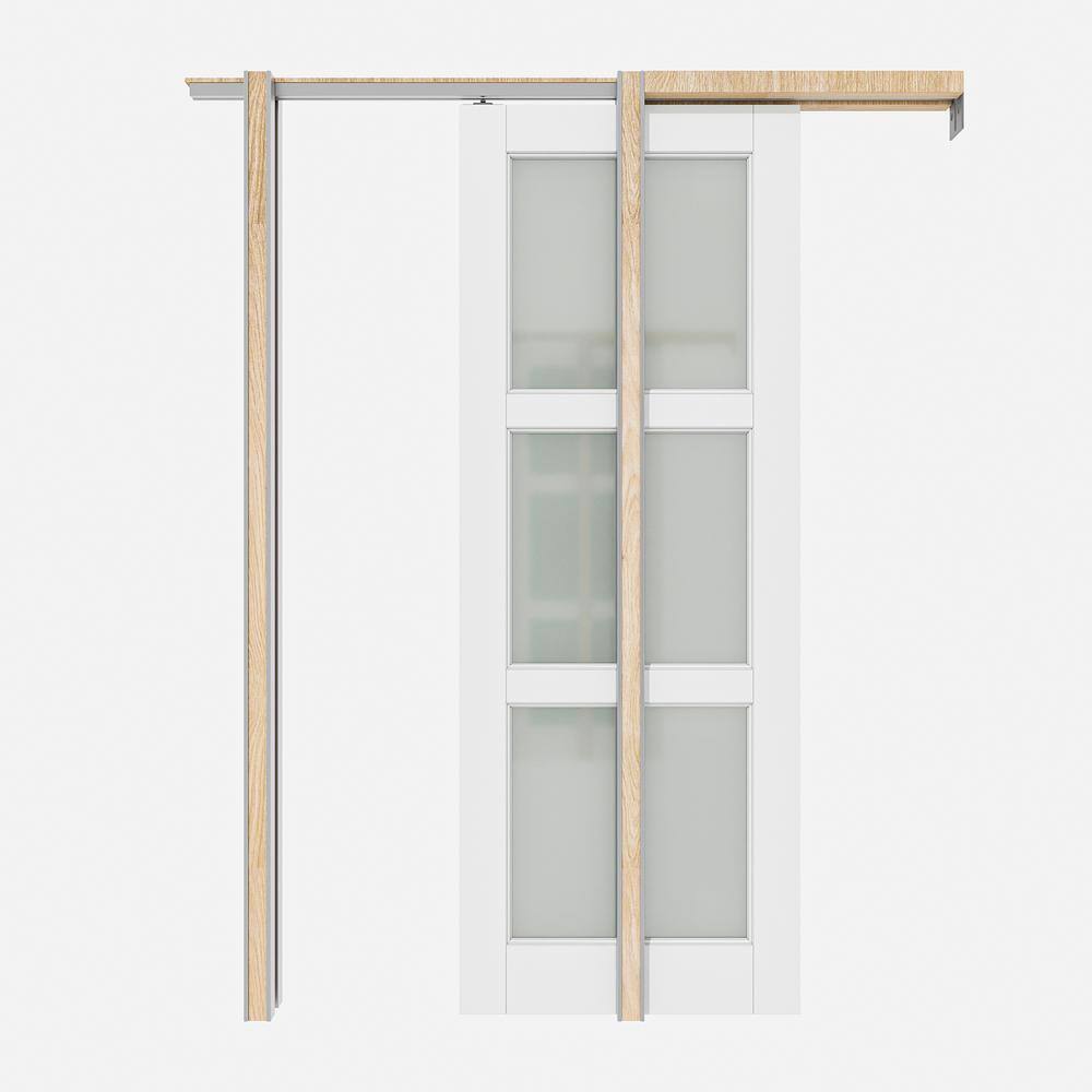 ARK DESIGN 30 in. x 80 in. 3-Lite Frosted Glass Primed Door with Solid ...