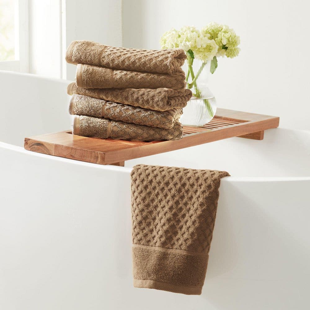 FRESHFOLDS Mocha Ultra-Soft 100% Cotton Diamond Waffle 6-Pack Hand ...