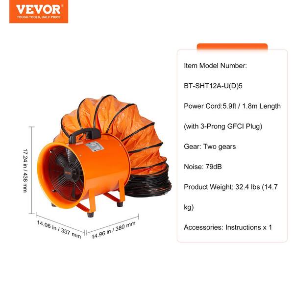 VEVOR Pivoting Utility Blower Fan 12 in. 550 Watt 1471 and 2295 CFM ...