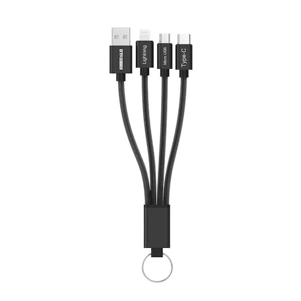 Emerald Braided 3-in-1 USB Keychain Charger-Lightning, USB-C, Micro USB ...