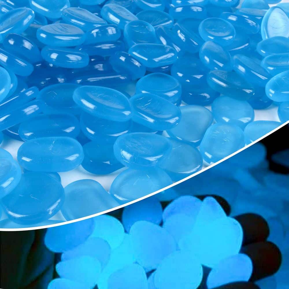 OGETFUUR 1000-Piece Blue Glowing Rocks Glow in The Dark, Pebbles Solar ...