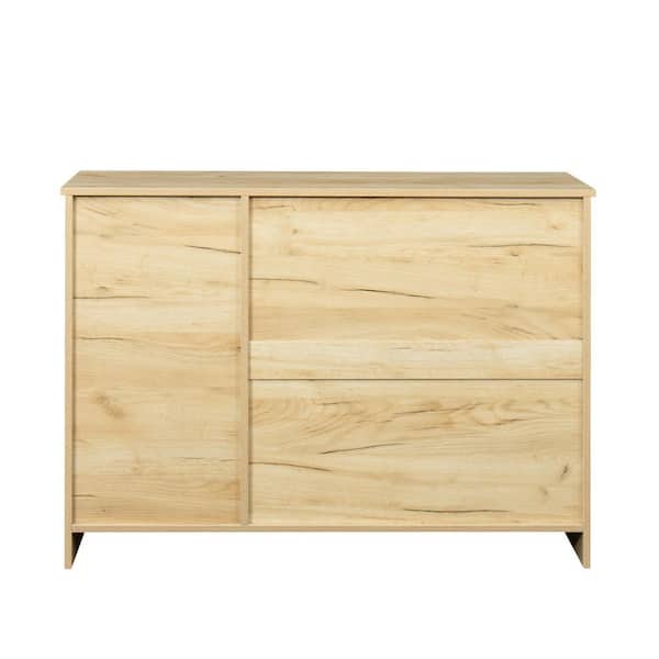 43.31 in. W Oak Modern Wood Buffet Sideboard with 3 Doors and 2 Drawers