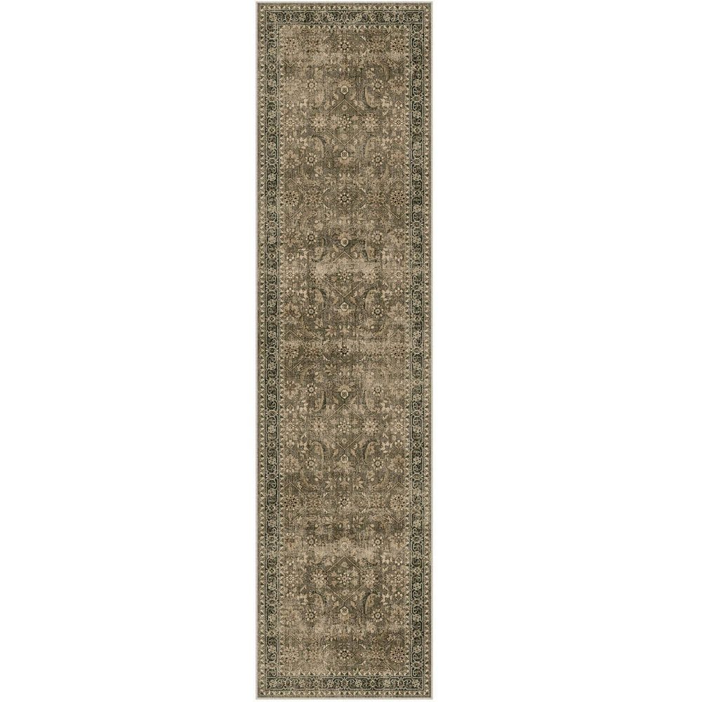HaiiMeid Princeton Brown 2 ft. x 8 ft. Distressed Vintage Floral Runner ...