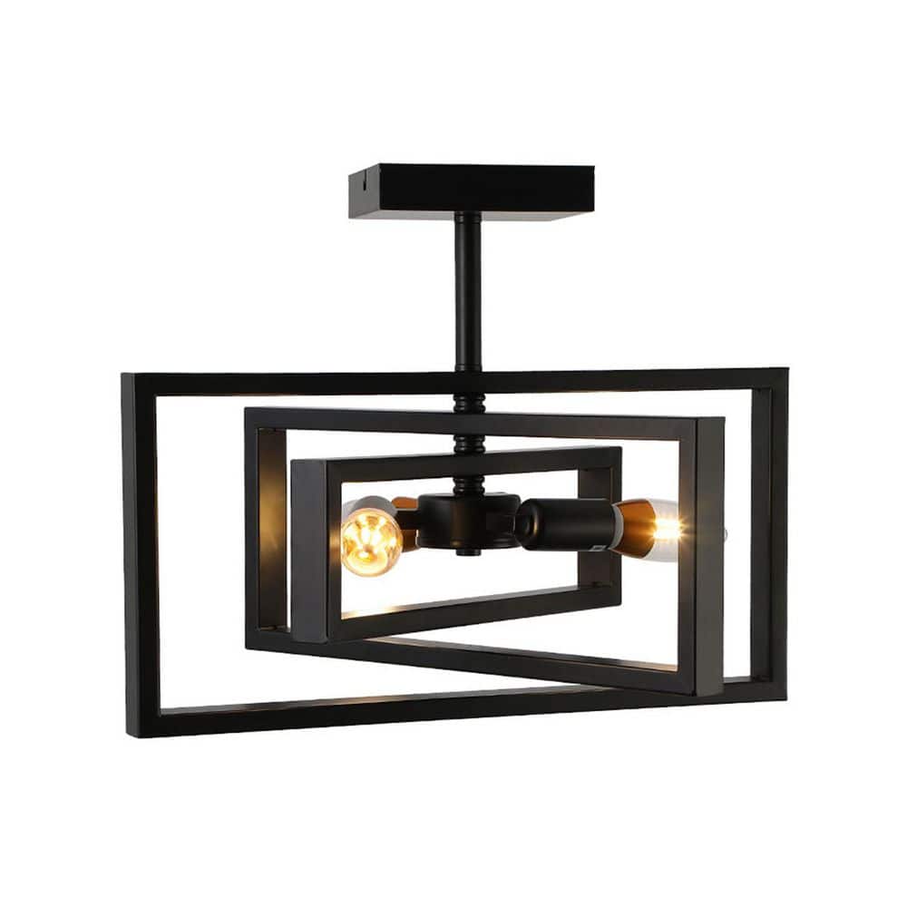OUKANING 15.7 in. 3-Light Black Rustic Adjustable Frame Semi-Flush ...
