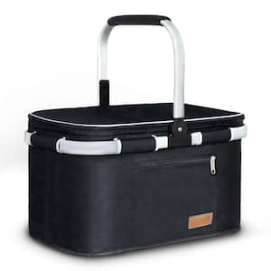 Numhew 15 in. Black Portable Collapsible Polyester Picnic Basket ...
