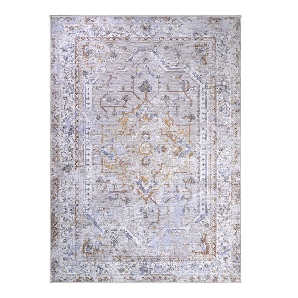My Magic Carpet Sofia Neutral Grey Washable Rug 5 ft. x 7 ft. Area Rug ...