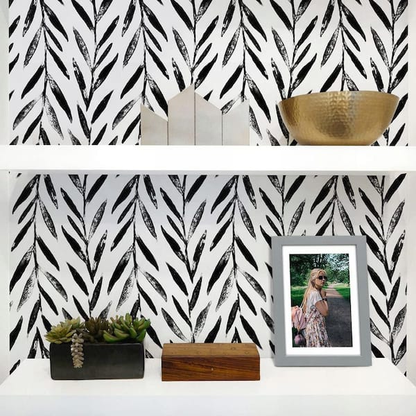 Black and White Leaf Contact Paper Peel and Stick Wallpaper Roll ...