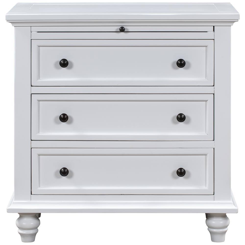 Mid-Century 3-Drawer 28 in. White Rectanglar Top Pine End Table with ...