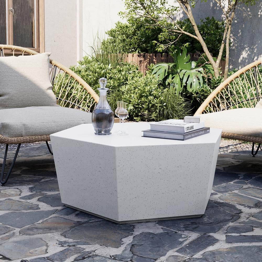 PATIOGUARDER 35 in. Outdoor Hexagonal Magnesium Oxide Coffee Table in ...