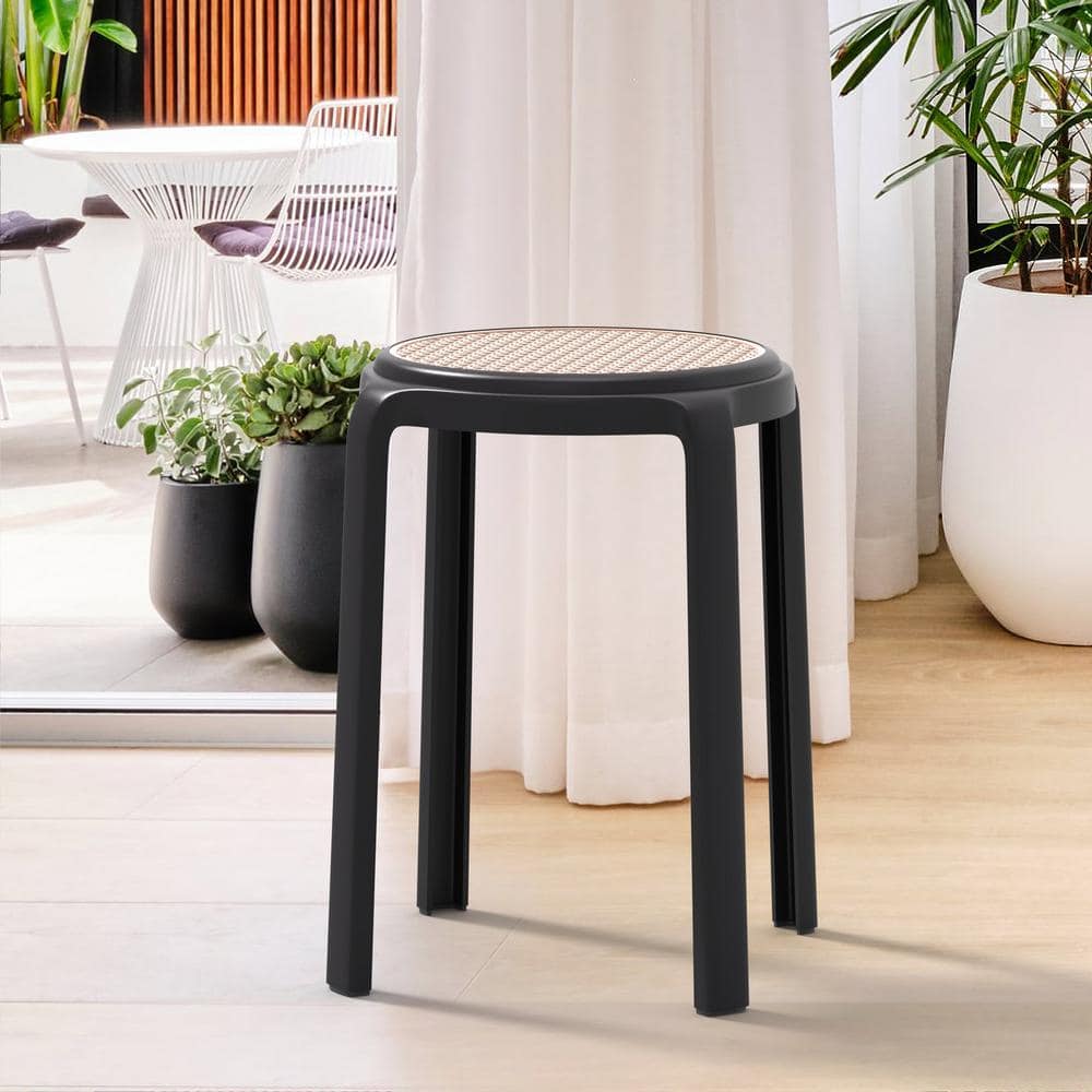 Leisuremod Tresse 17.7 in. Black Backless Round Plastic Counter Stool ...