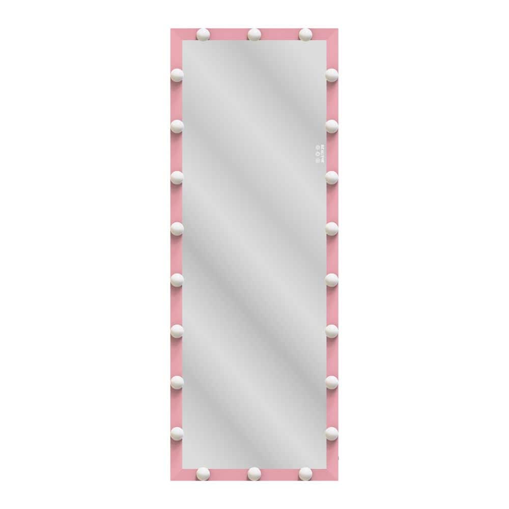 Pink 23.3 in. W x 62.6 in. H Rectangle Metal Floor Mirror with Lights ...
