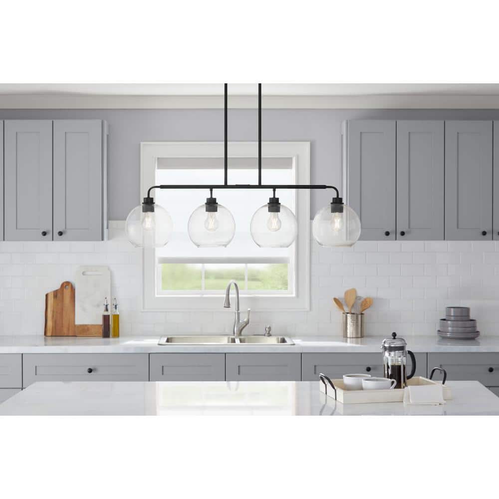 Hampton Bay Vista Heights 4-Light Matte Black Linear Island Pendant ...