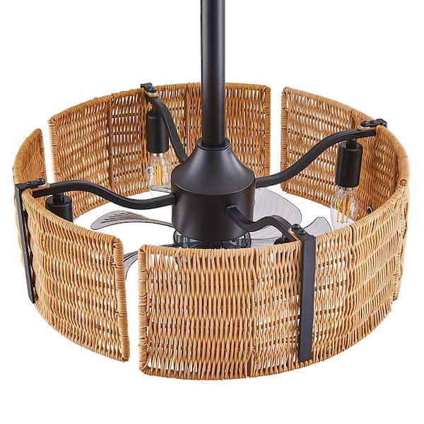 MLiAN 18.1 in. Black Ratten Caged indoor Ceiling Fan with Light and ...