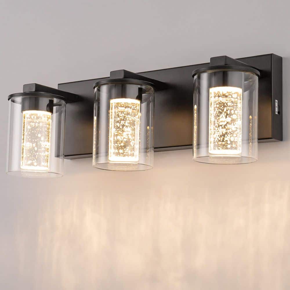 YANSUN 17 in. 3-Light Black Integrated LED Bathroom Vanity Light ...
