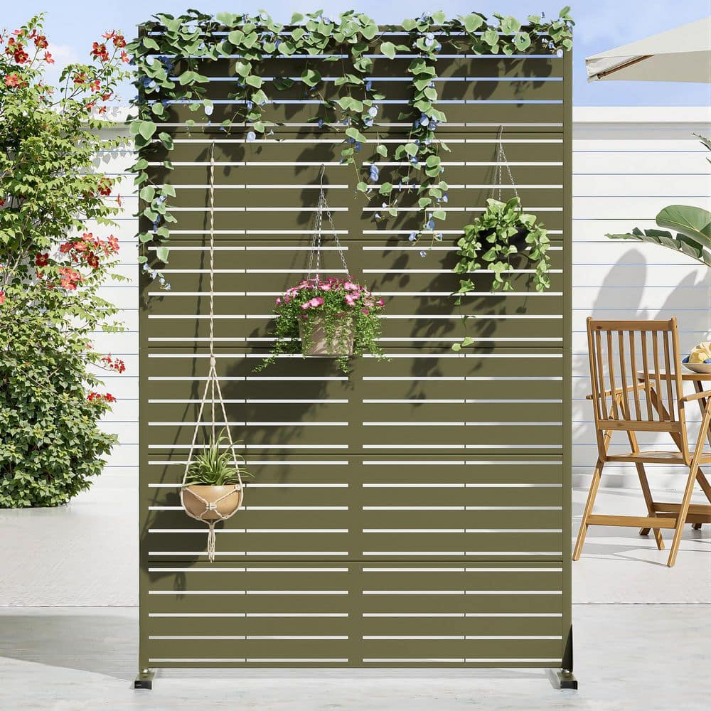 Dovelina 47 in. x 72 in. Green Textured Metal Garden Screens Outdoor ...
